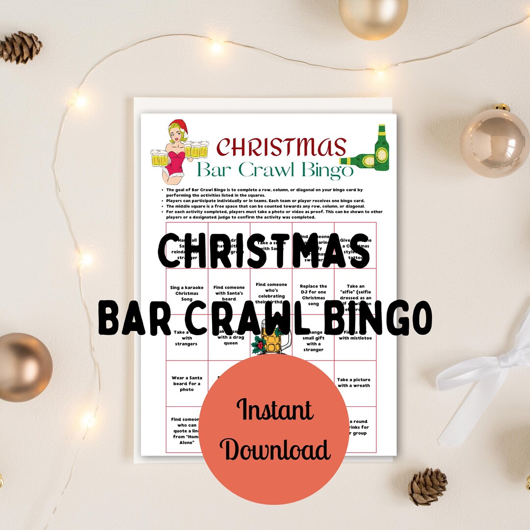 Christmas Bar Crawl Bingo, Printable Christmas Bar Crawl Bingo for ...