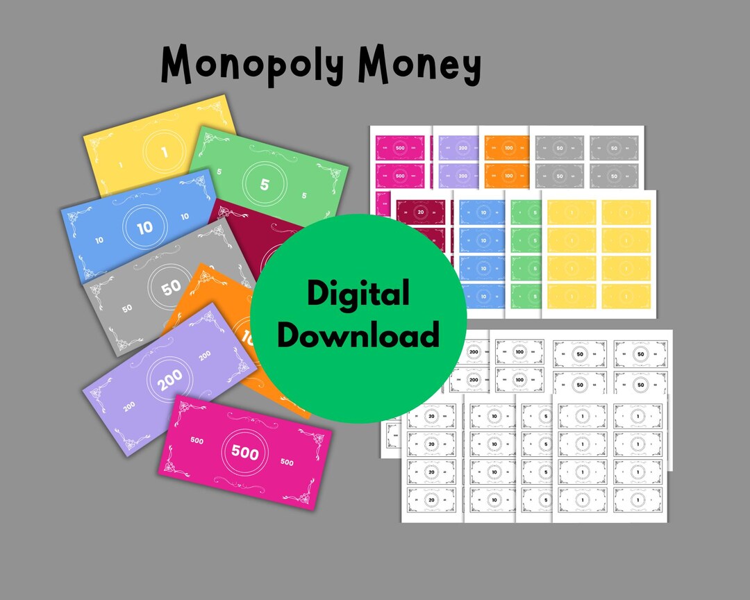 Printable Monopoly Money Template: Editable Board Game Pieces (digital ...
