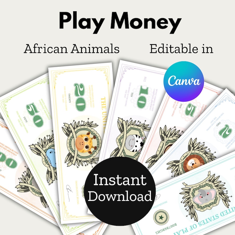 African Animal Play Money Template | Play Money Printable for Kids ...