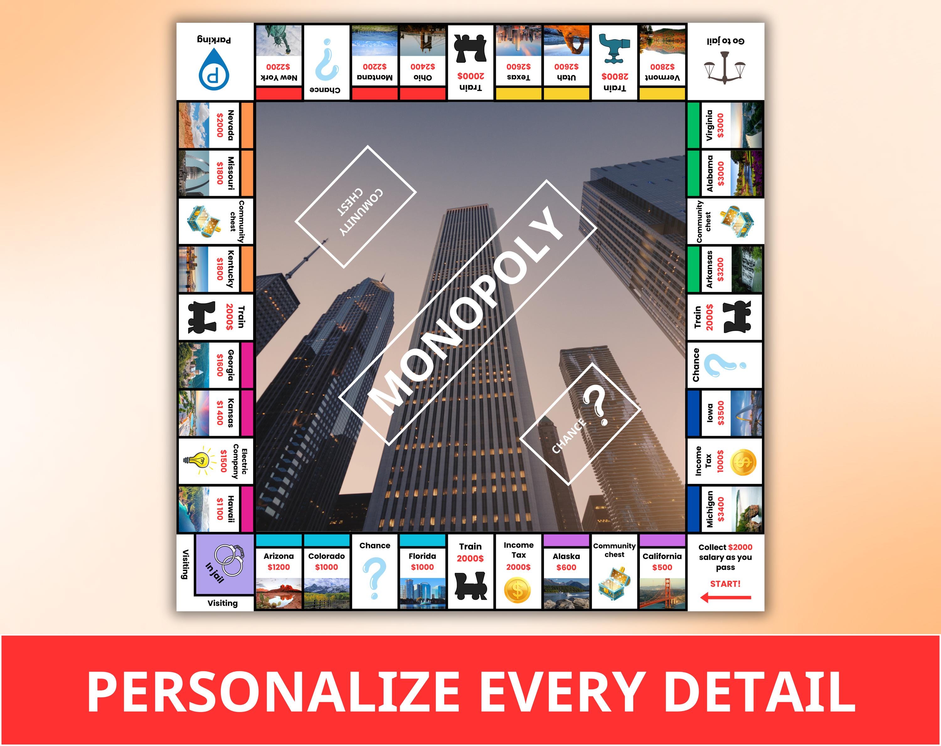 Custom Printable Monopoly Template Personalized Game Board DIY Canva ...
