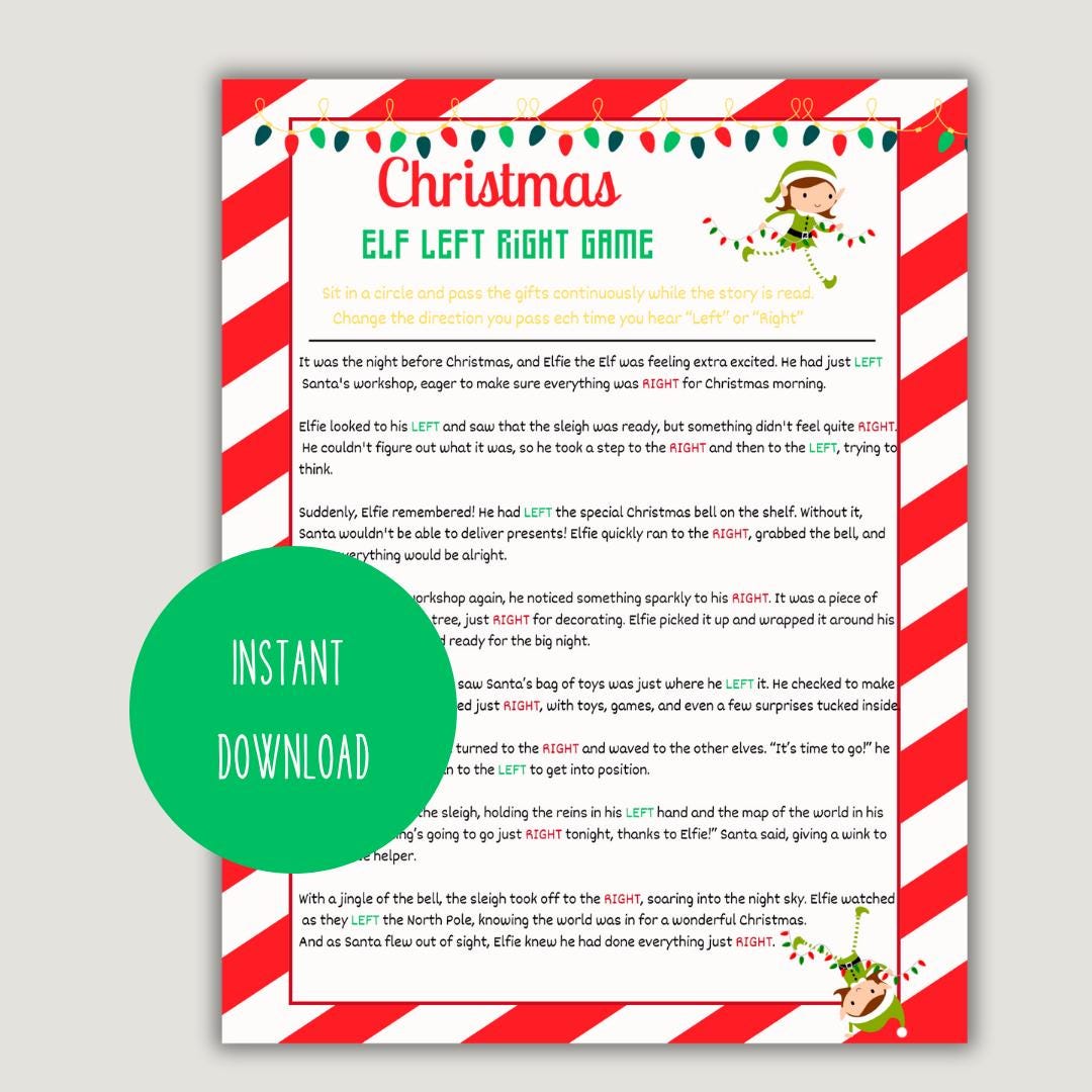 Christmas Left Right Game, Elf Left Right Game, Right Left Game, Left ...