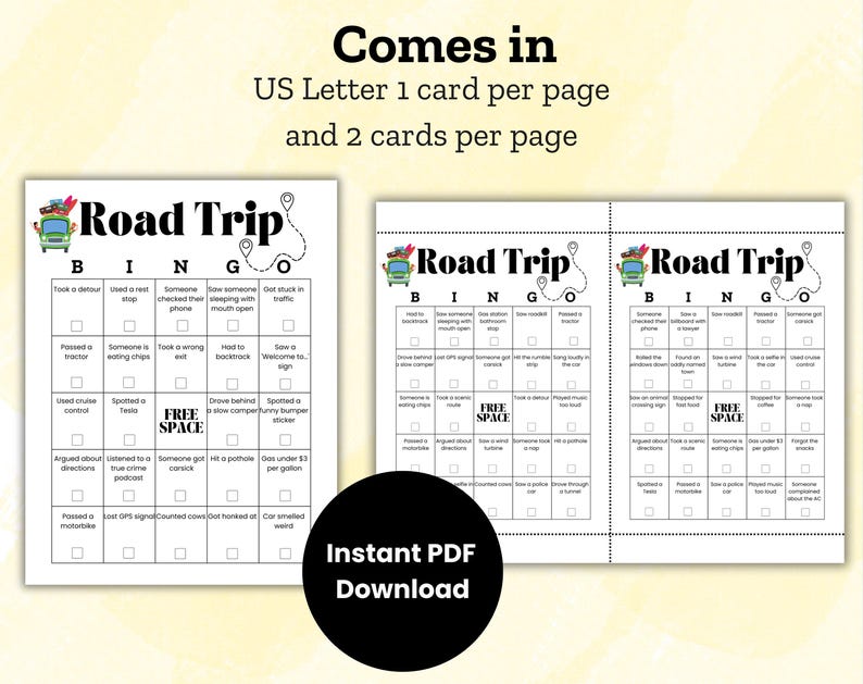 Road Trip Bingo, Car Bingo, Family Bingo, Adult Road Trip Game ...