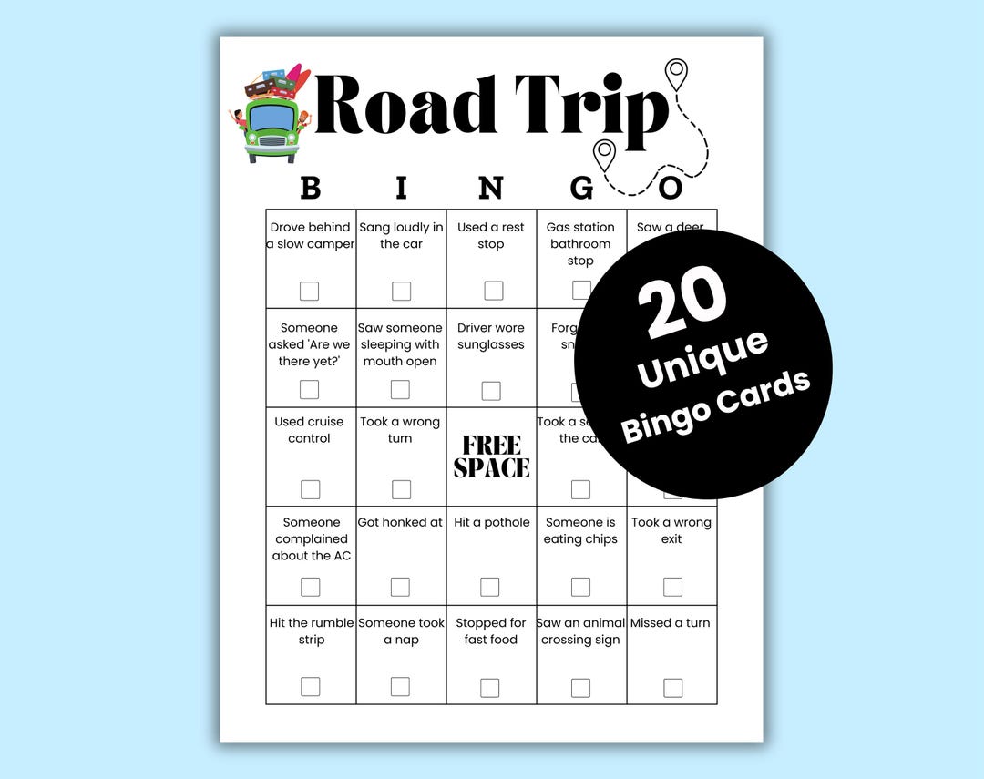Road Trip Bingo, Car Bingo, Family Bingo, Adult Road Trip Game ...