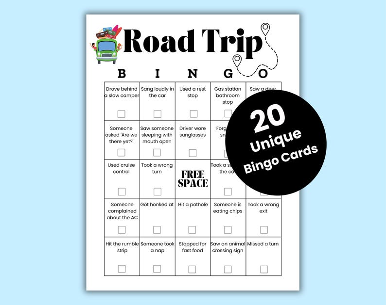 Road Trip Bingo, Car Bingo, Family Bingo, Adult Road Trip Game ...