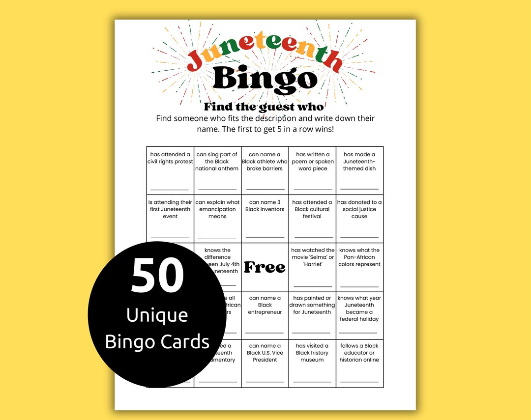 Juneteenth Bingo, Find the Guest Bingo, Juneteenth Games, Black History ...