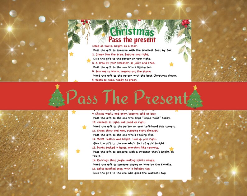 Christmas Pass the Present Game, Gift Exchange Poem (digital Download ...