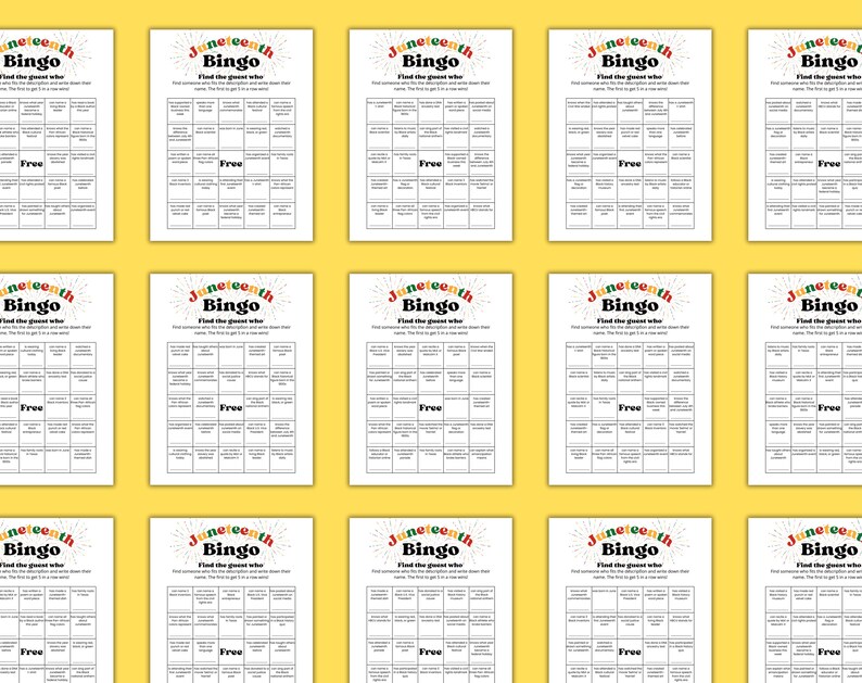 Juneteenth Bingo, Find the Guest Bingo, Juneteenth Games, Black History ...