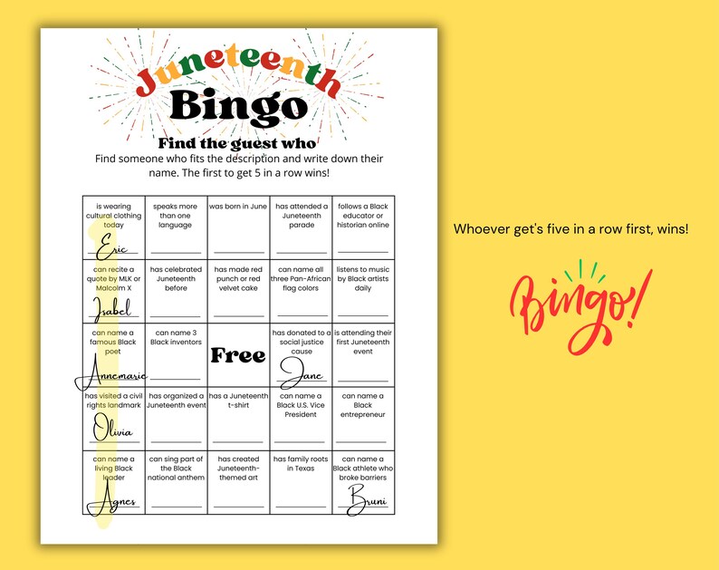 Juneteenth Bingo, Find the Guest Bingo, Juneteenth Games, Black History ...