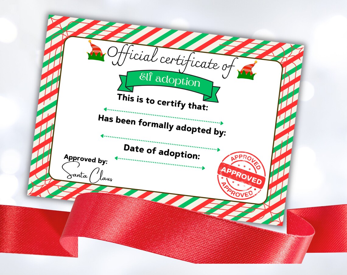 Elf Adoption Certificate, Elf Certificate, Elf Note, Adoption ...