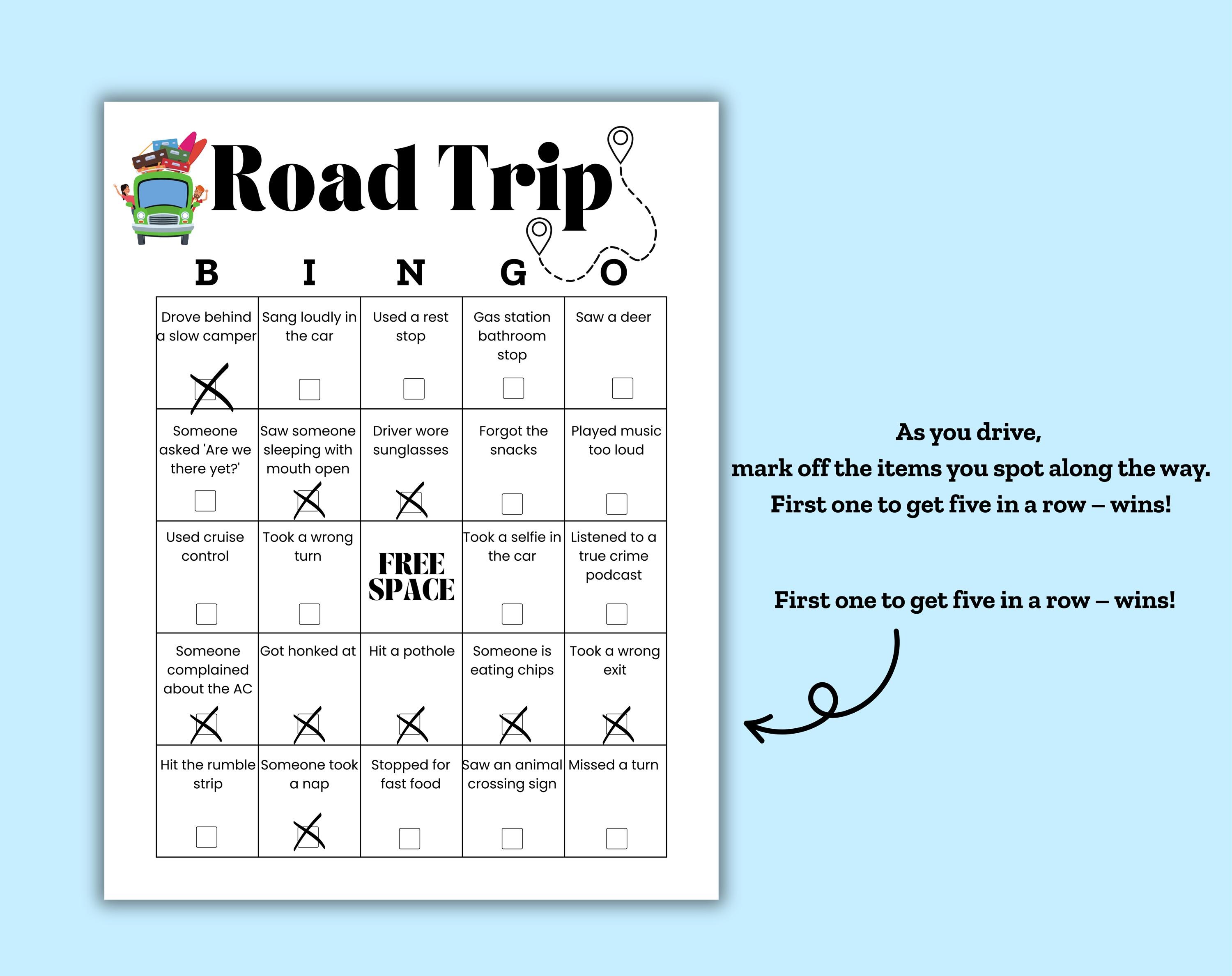 Road Trip Bingo, Car Bingo, Family Bingo, Adult Road Trip Game ...
