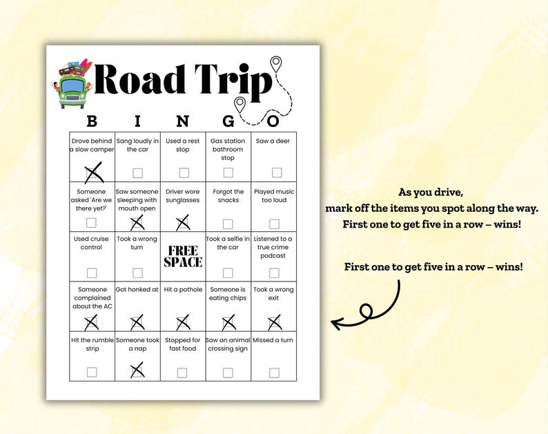 Road Trip Bingo, Car Bingo, Family Bingo, Adult Road Trip Game ...