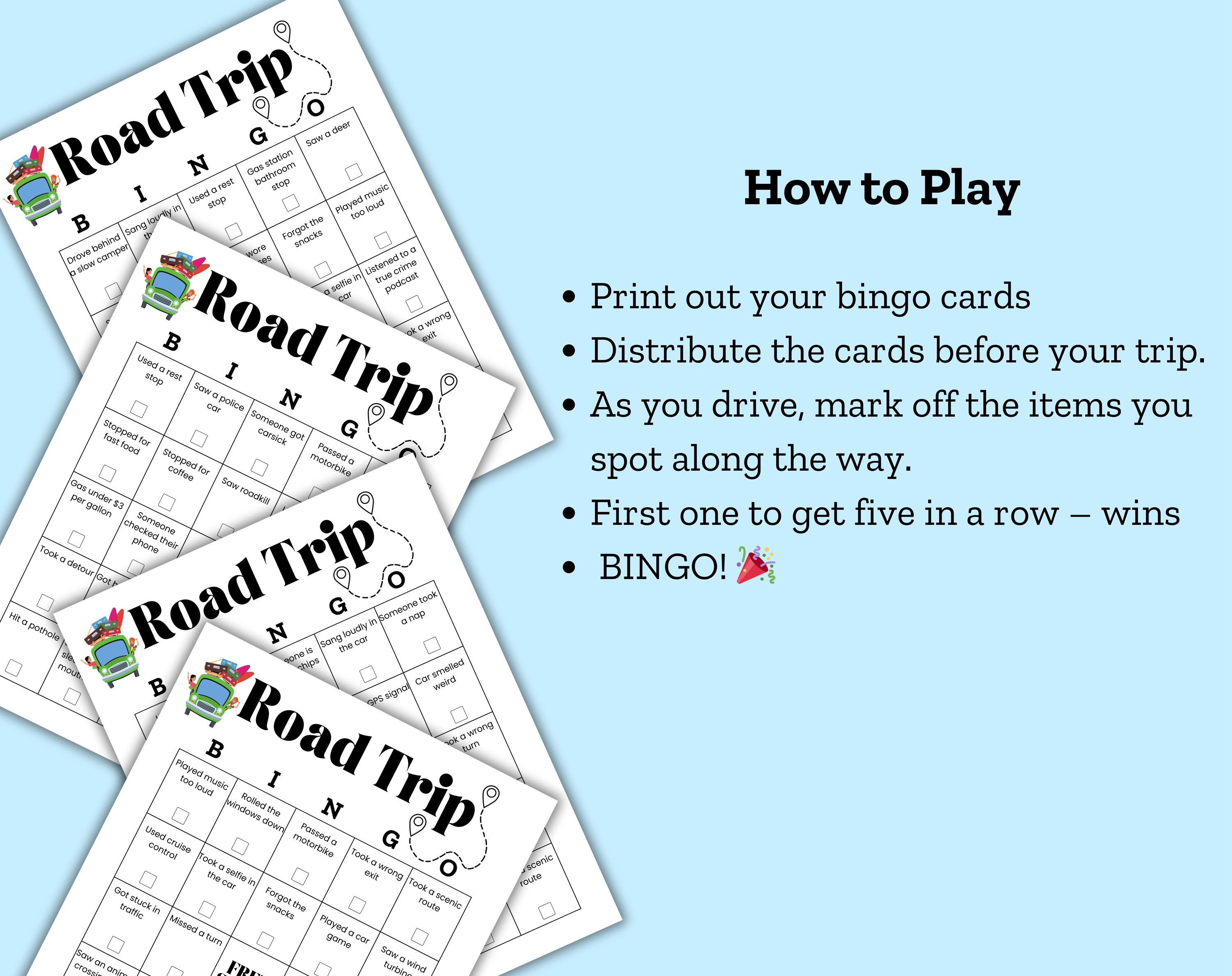 Road Trip Bingo, Car Bingo, Family Bingo, Adult Road Trip Game ...