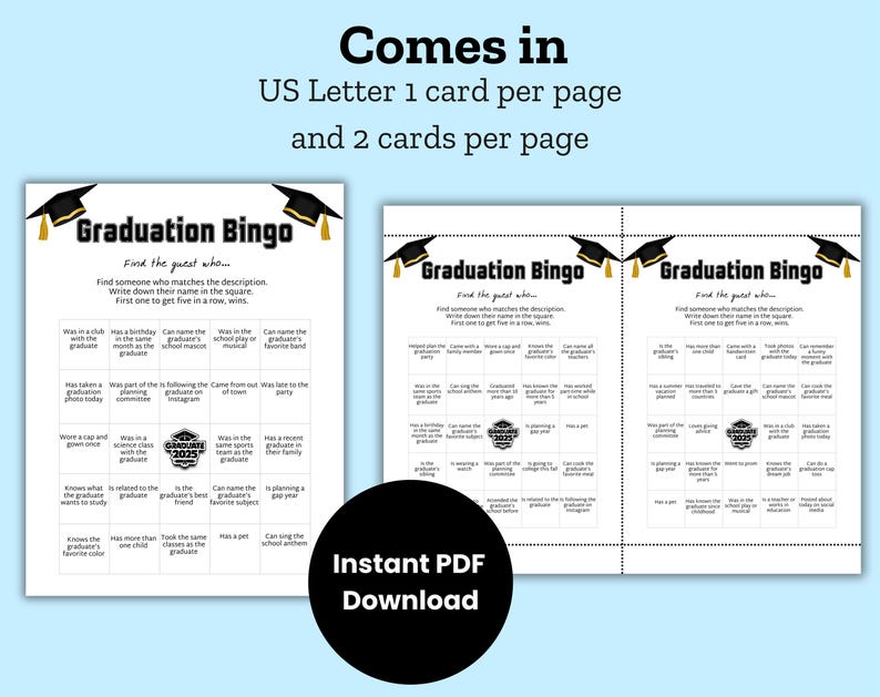 Graduation Bingo Game: 30 Unique Cards (PDF Printable) - Etsy Canada