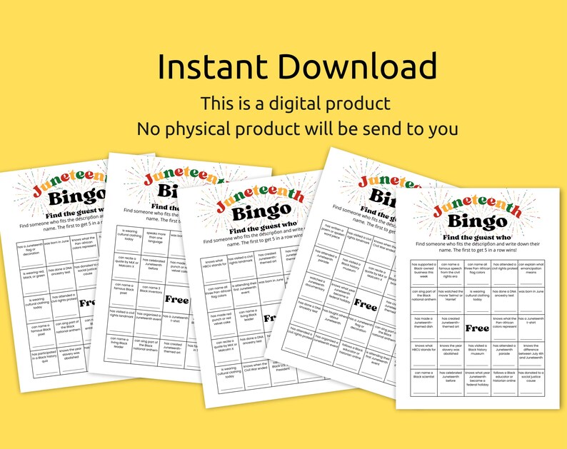 Juneteenth Bingo, Find the Guest Bingo, Juneteenth Games, Black History ...