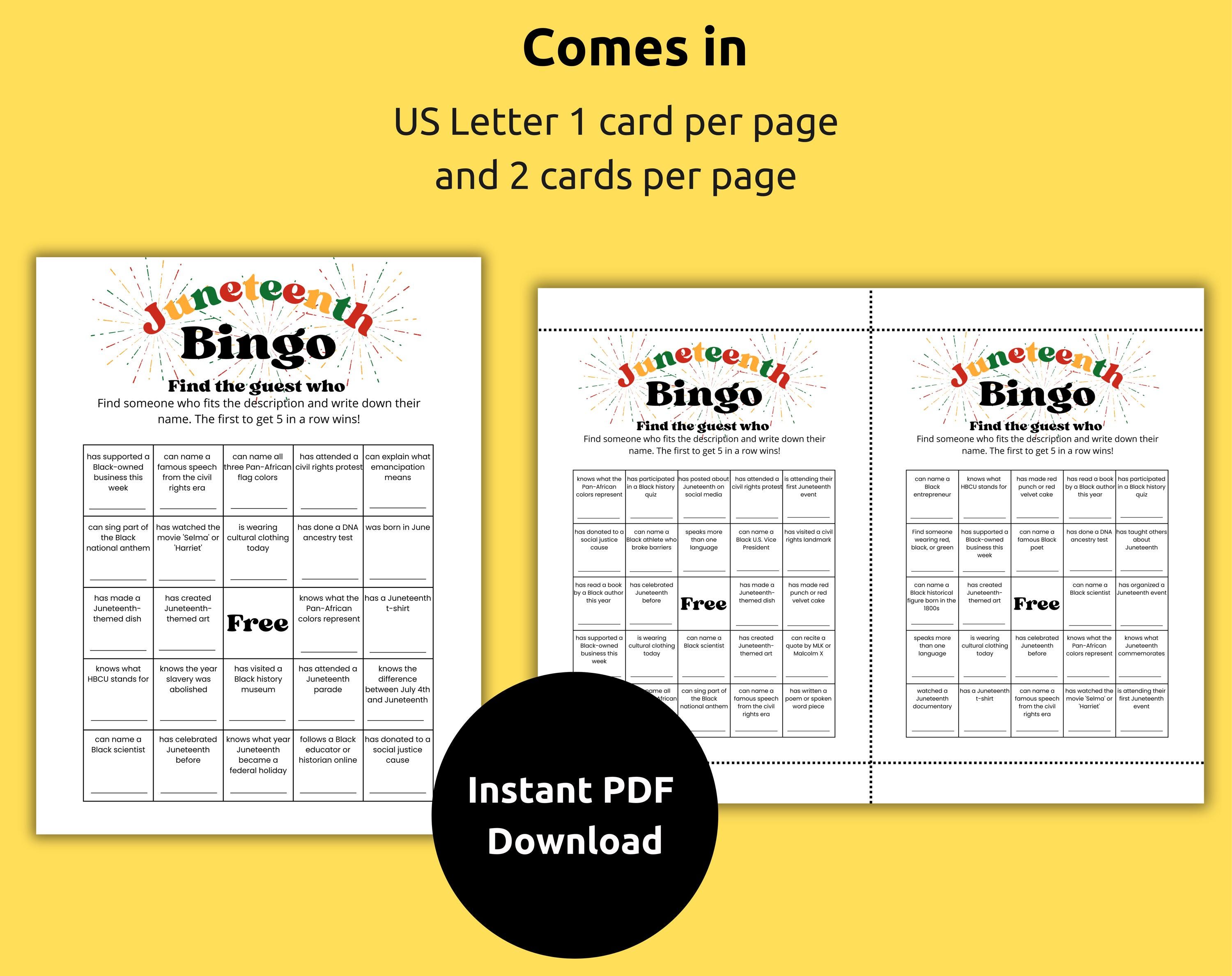 Juneteenth Bingo, Find the Guest Bingo, Juneteenth Games, Black History ...