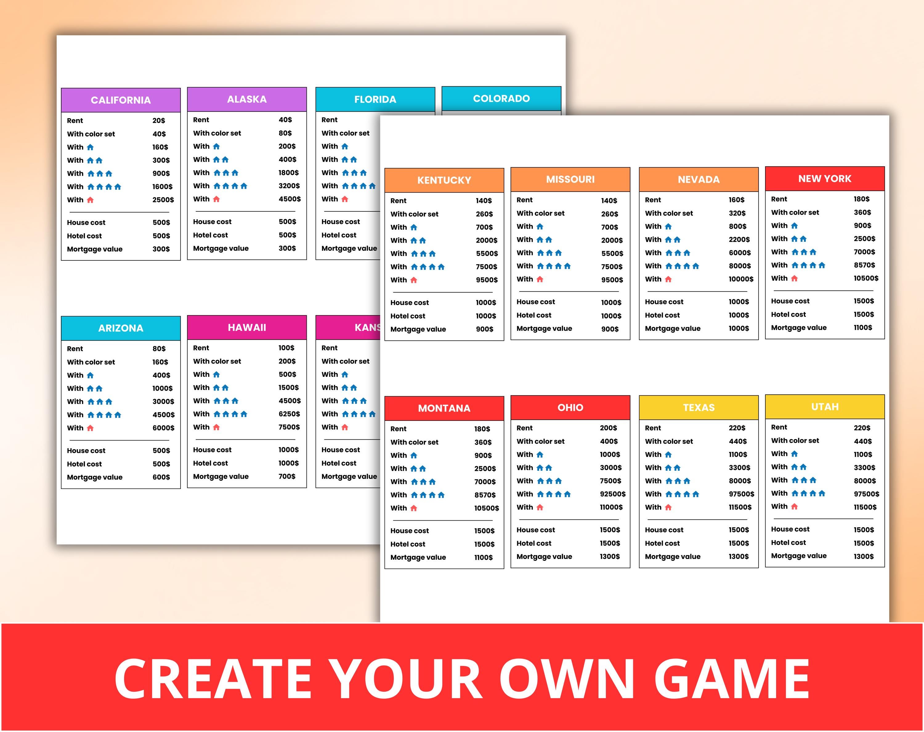 Custom Printable Monopoly Template Personalized Game Board DIY Canva ...