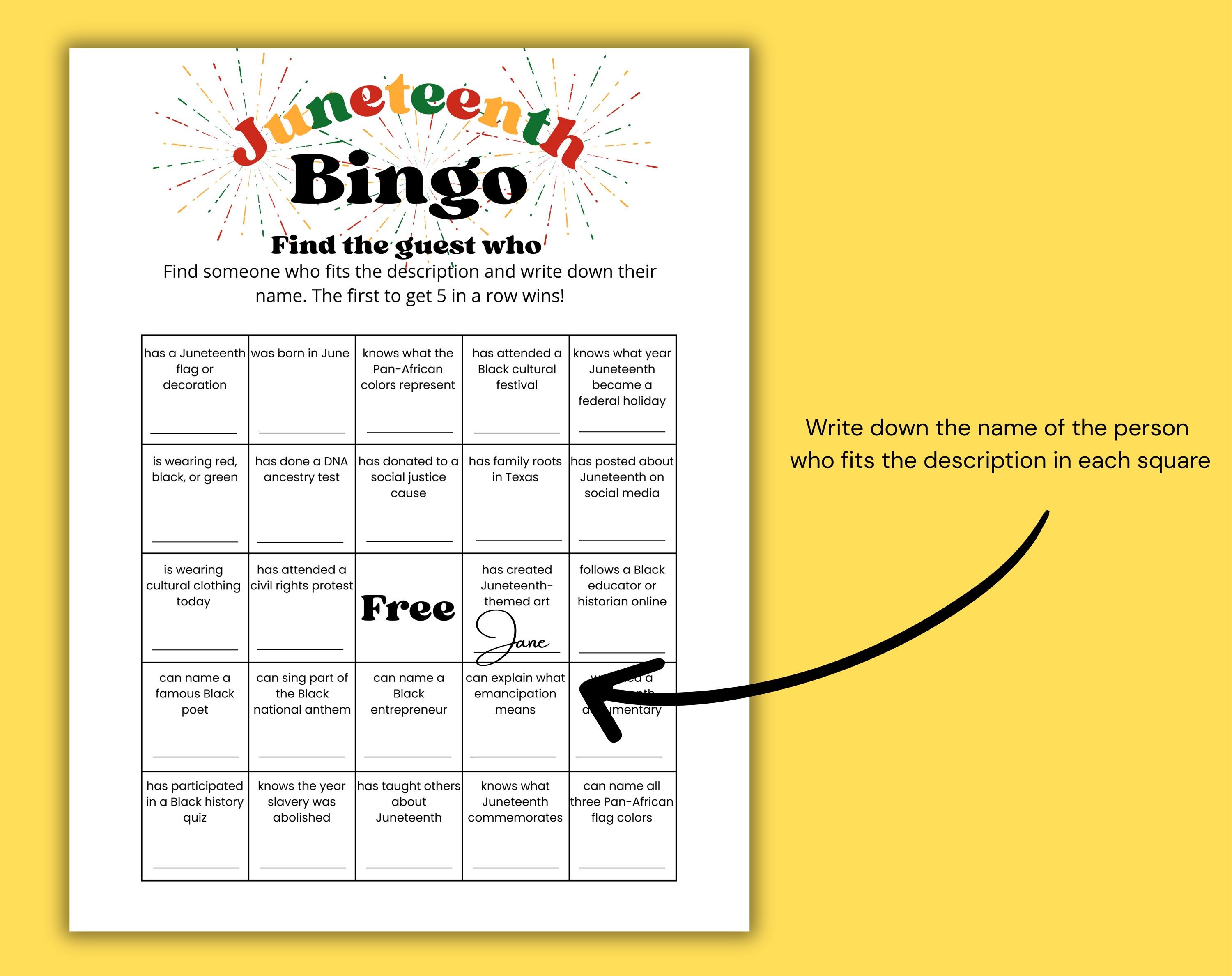Juneteenth Bingo, Find the Guest Bingo, Juneteenth Games, Black History ...