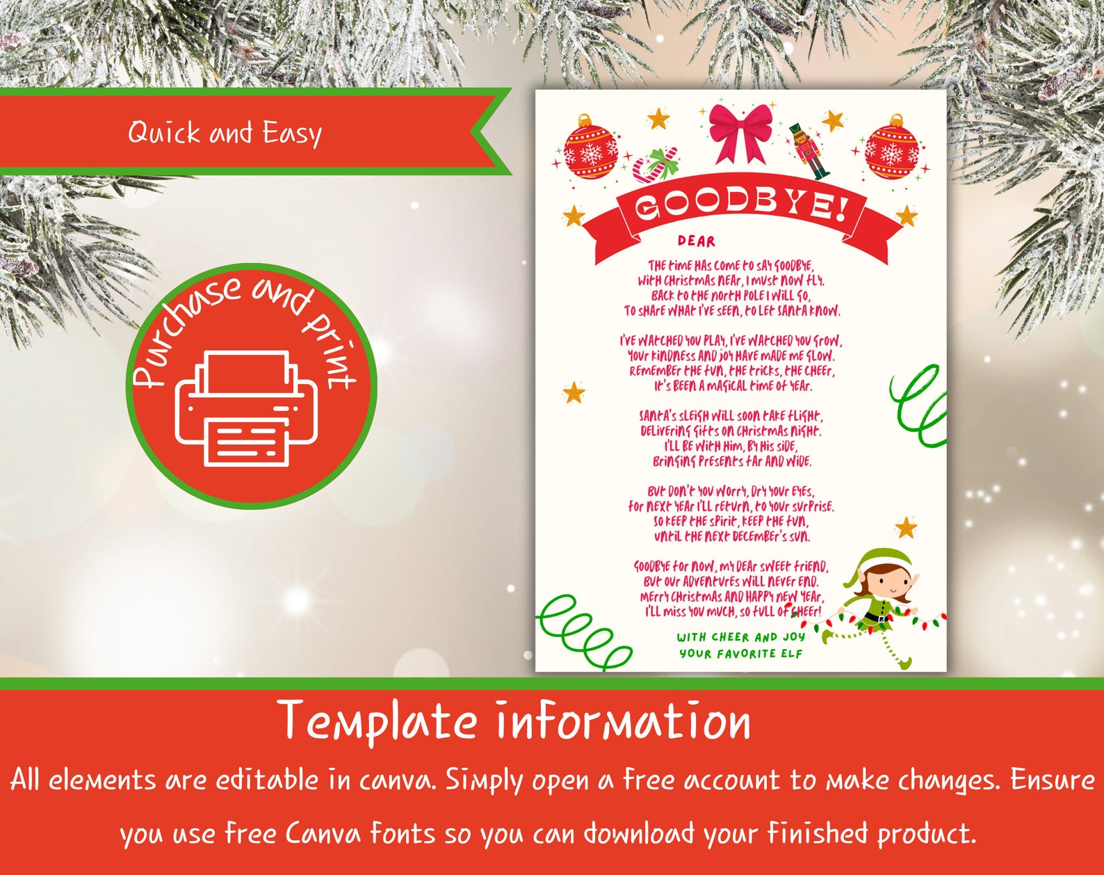 Editable Elf Welcome and Goodbye Letter Template (PDF) - Etsy