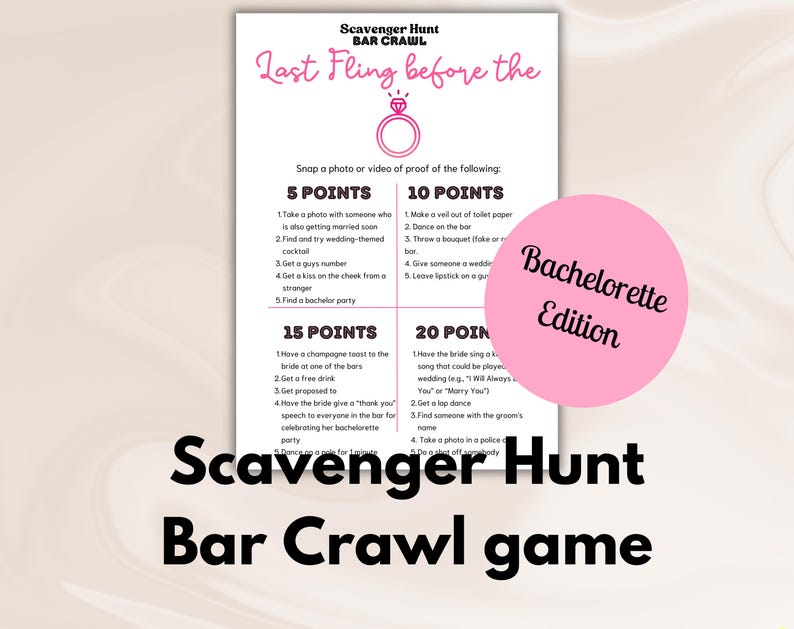 Camp Bachelorette Bar Crawl Bingo: Final Fiesta Scavenger Hunt ...