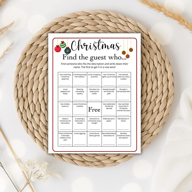 Christmas Find the Guest Who, Christmas Games, 200 Unique Bingo Cards ...