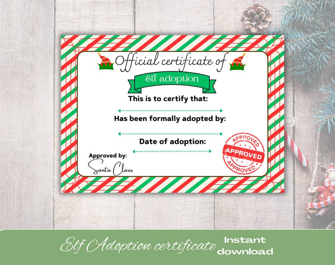 Elf Adoption Certificate, Elf Certificate, Elf Note, Adoption ...