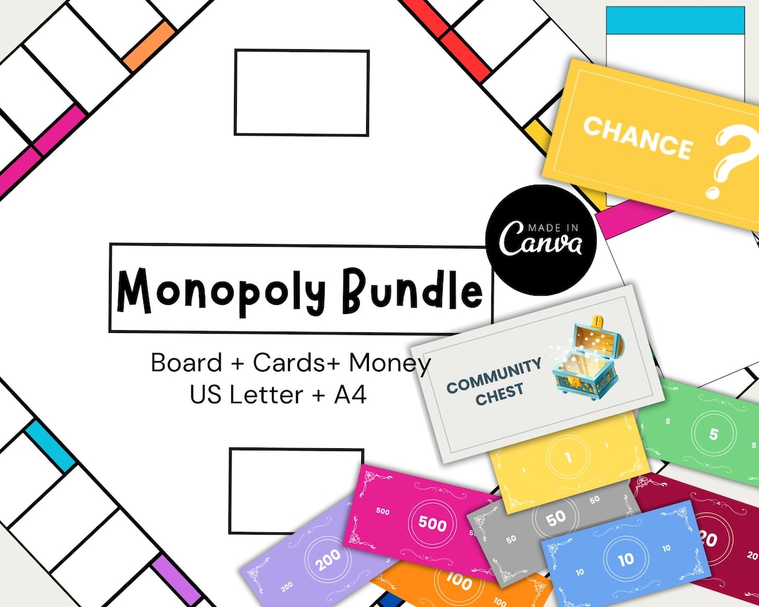 Monopoly Bundle, Monopoly, Blank Monopoly Board, Custom Monopoly Board ...