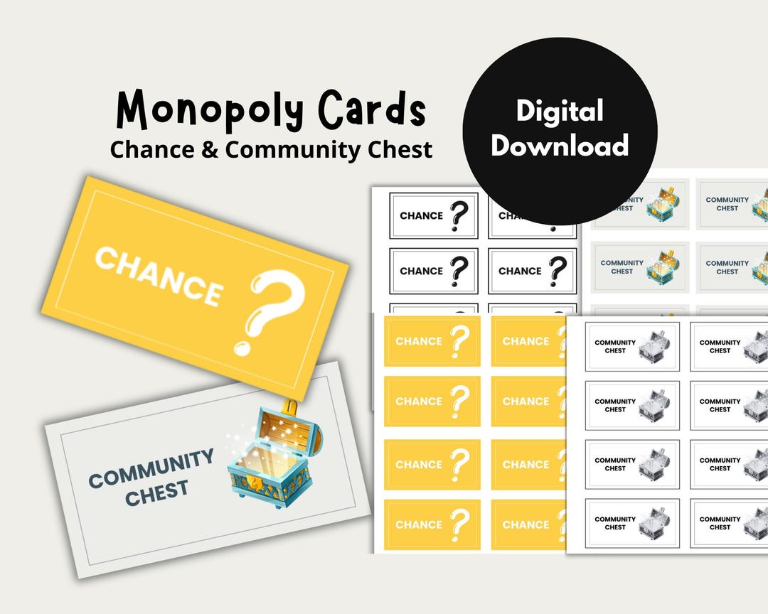 Monopoly Cards, Chance and Community Chest, Custom Monopoly Game ...