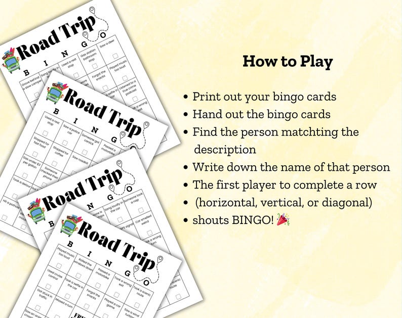 Road Trip Bingo, Car Bingo, Family Bingo, Adult Road Trip Game ...