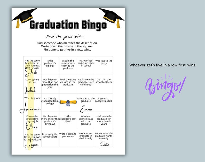 Graduation Bingo Game: 200 Unique Cards (PDF) - Etsy