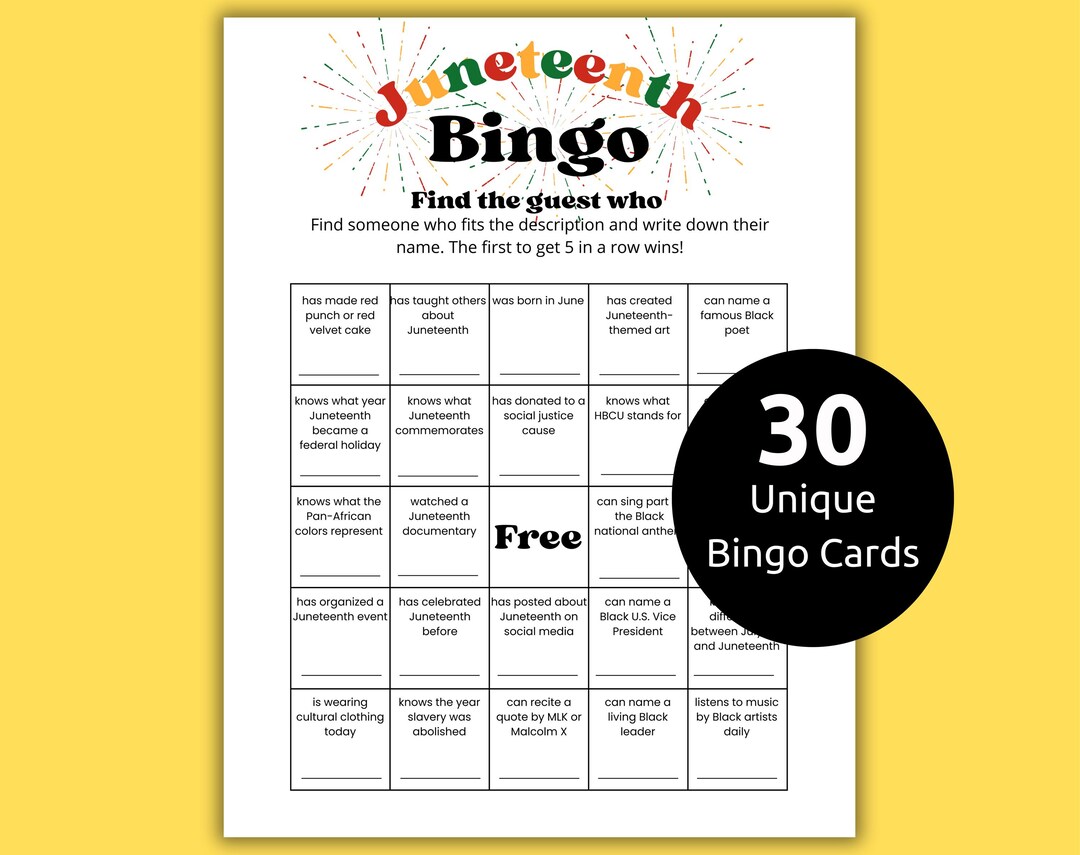 Juneteenth Bingo, Find the Guest Bingo, Juneteenth Games, Black History ...
