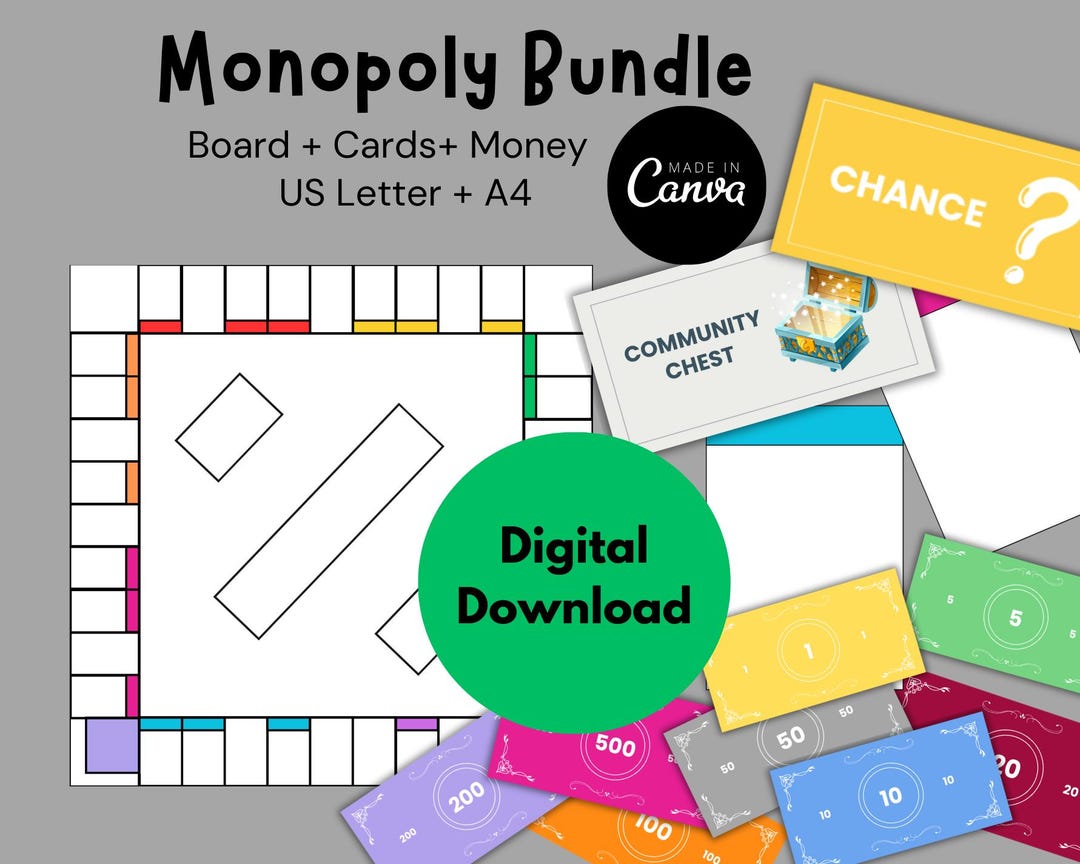 Monopoly Bundle, Monopoly, Blank Monopoly Board, Custom Monopoly Board ...