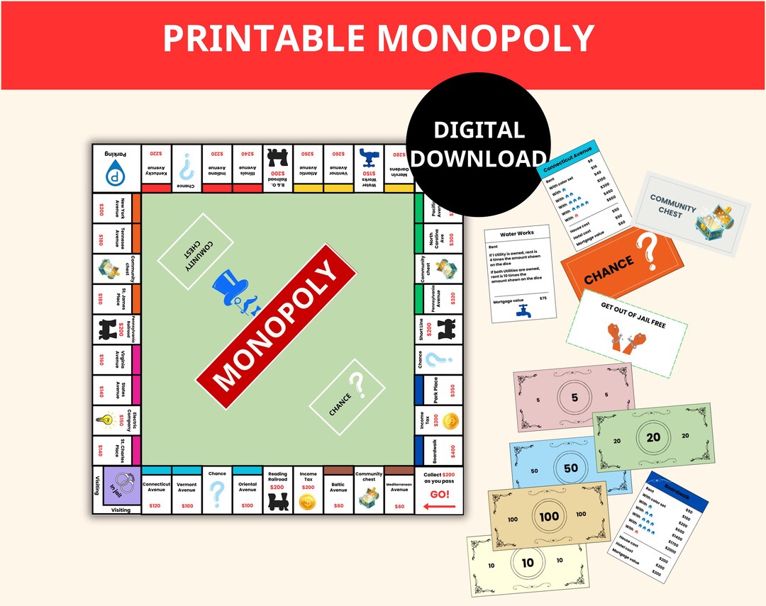 Printable Monopoly-style Board Game: DIY Family Game Night (instant ...