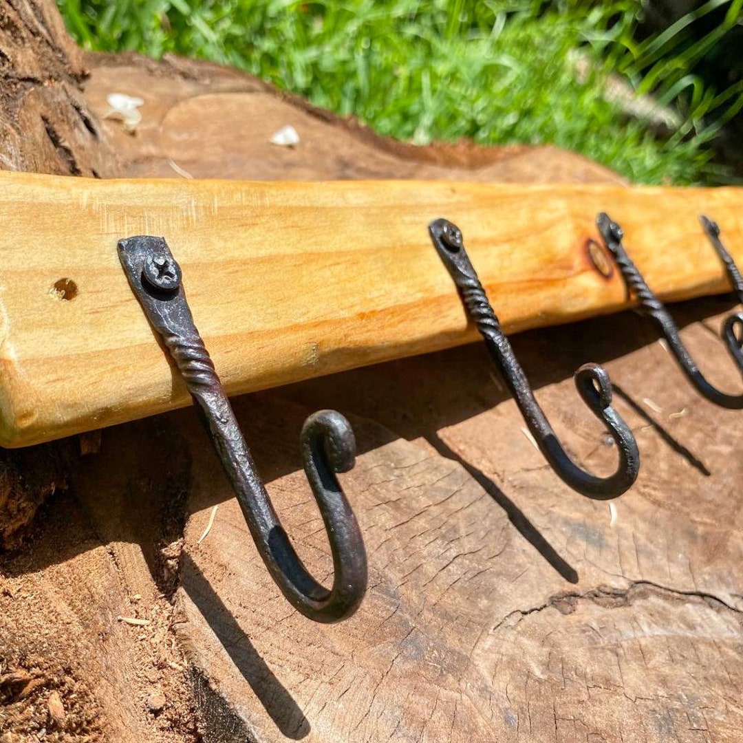 Hand-forged Decorative Wooden Hook Rack With 5 Hooks. - Etsy
