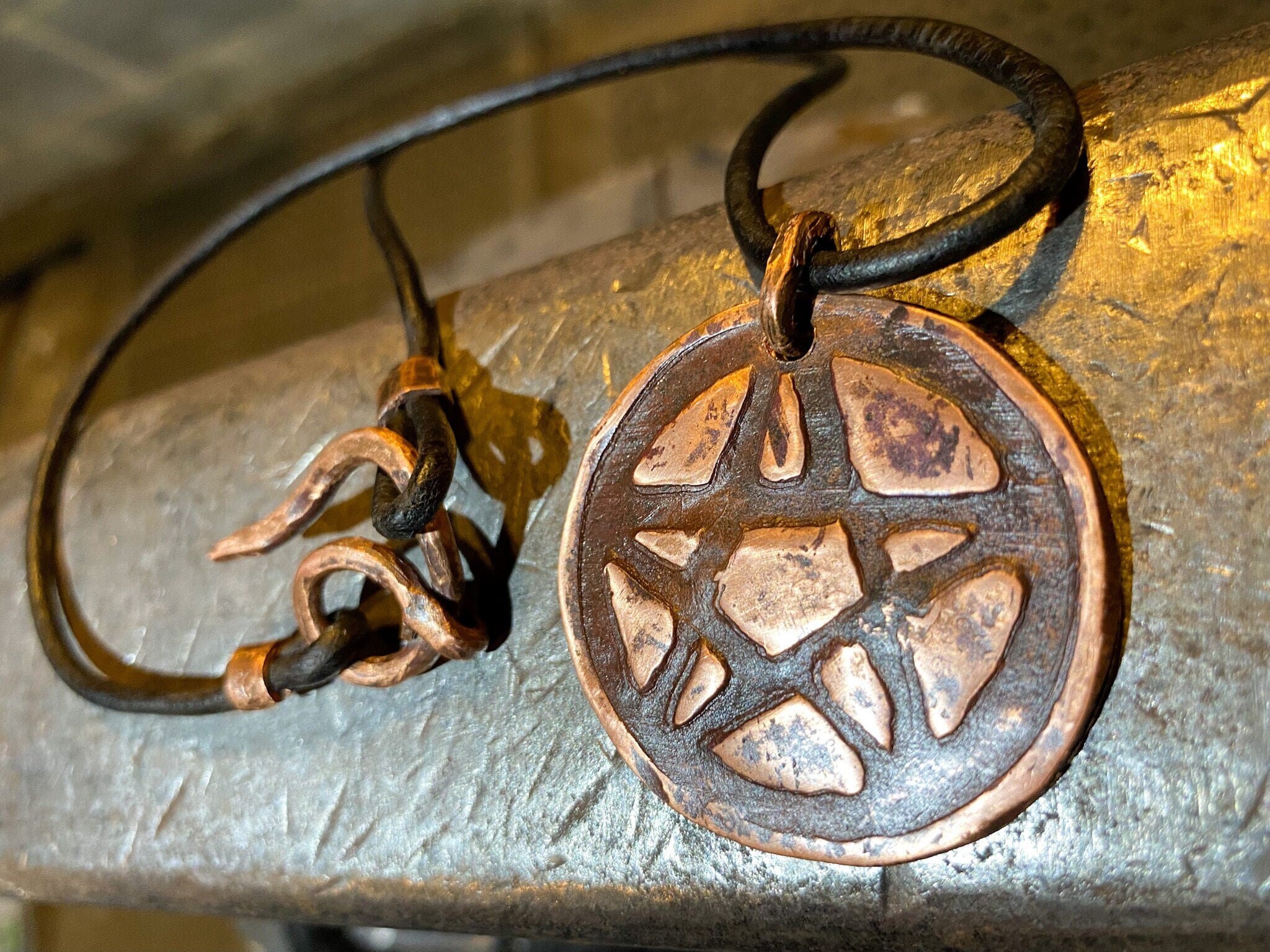 Hand-forged Pure Copper Pentagram Amulet Necklace With Leather Cord - Etsy