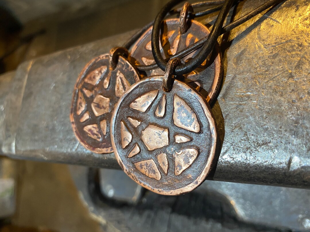 Hand-forged Pure Copper Pentagram Amulet Necklace With Leather Cord - Etsy