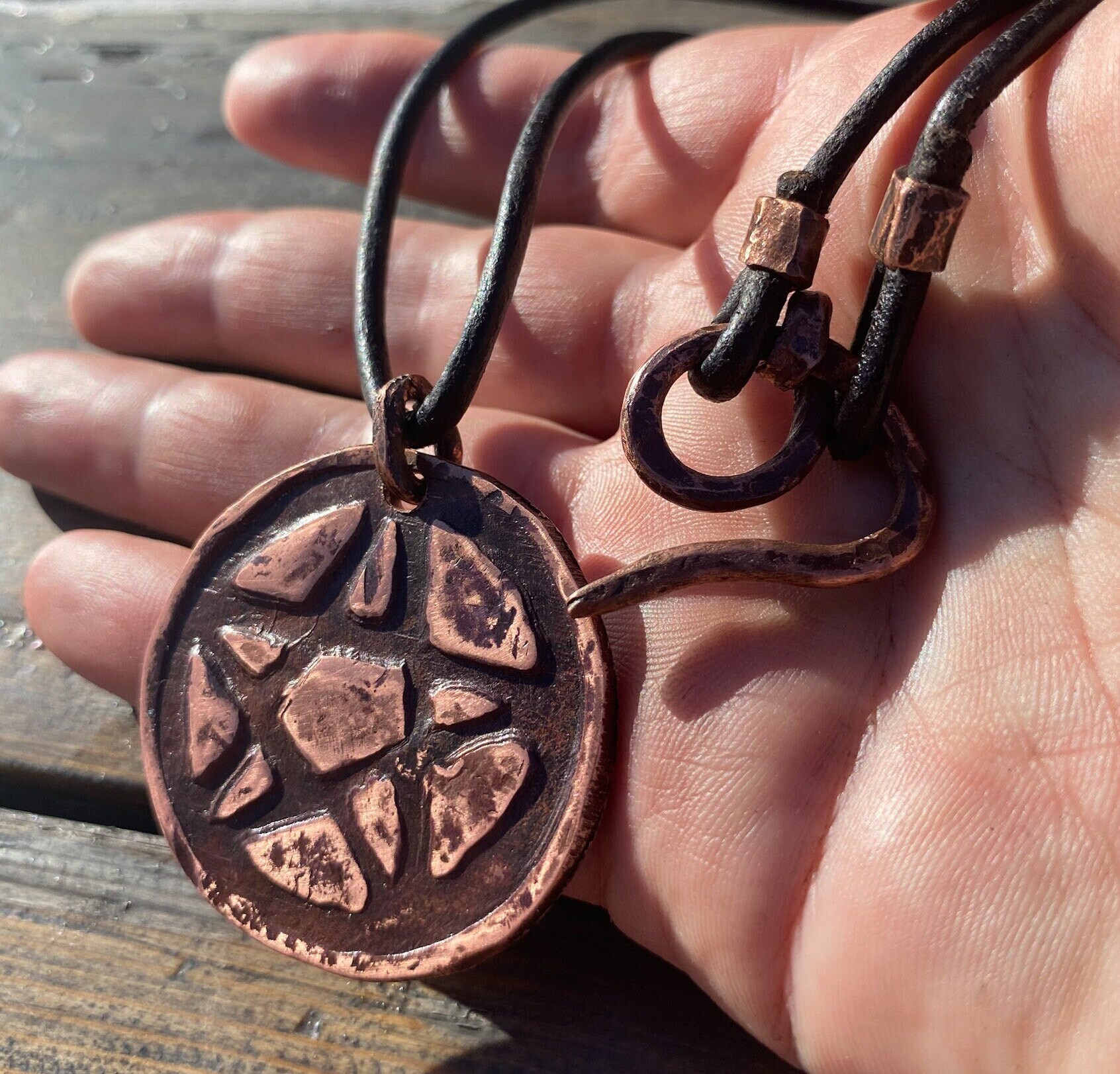Hand-forged Pure Copper Pentagram Amulet Necklace With Leather Cord - Etsy