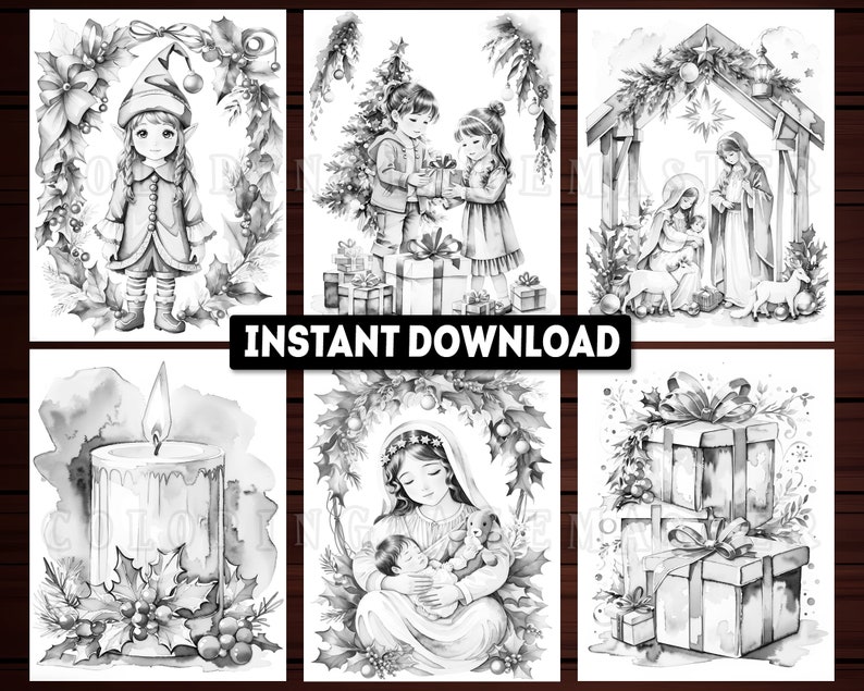 508 Printable Christmas Coloring Pages Mega Bundle, 12 Christmas ...