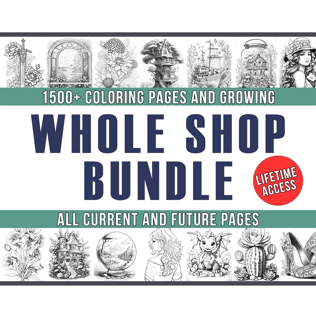 Coloring Pages Whole Shop Bundle Adults Coloring Book, Grayscale ...