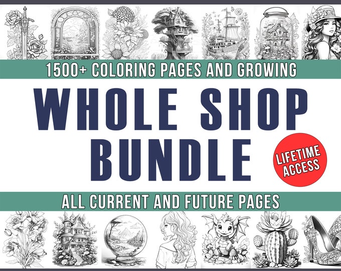 Coloring Pages Whole Shop Bundle Adults Coloring Book, Grayscale ...