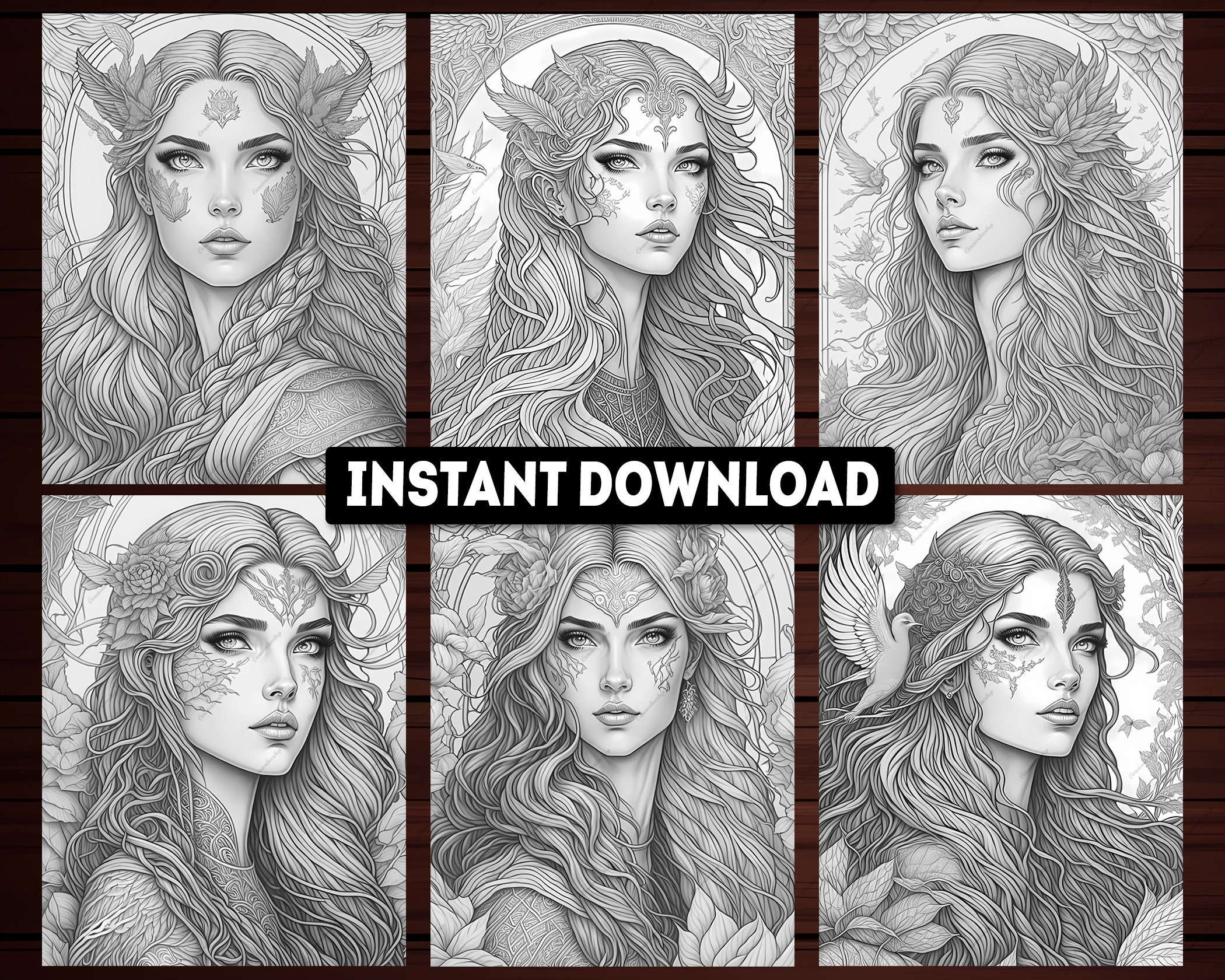 30 Printable Goddess Coloring Pages, Coloring Book, Fantasy, Adults ...