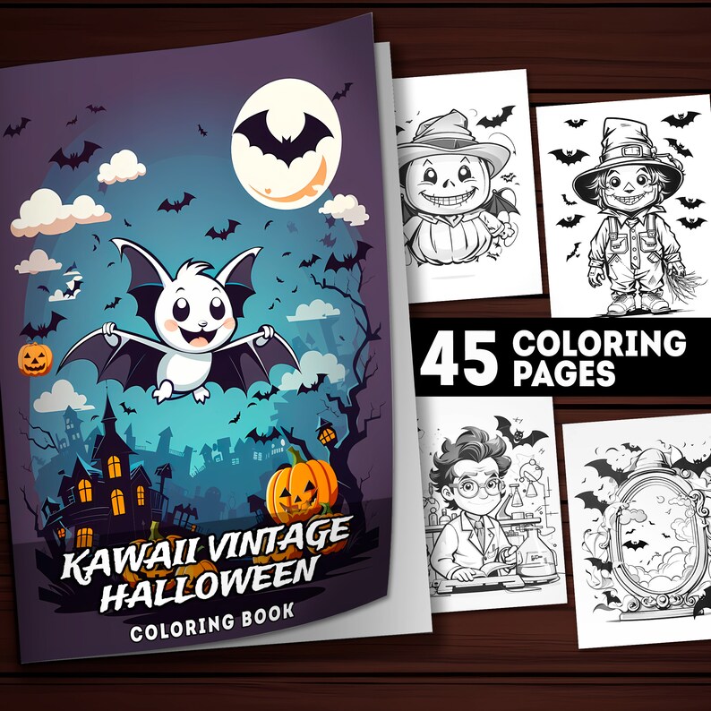 45 Kawaii Vintage Halloween Coloring Pages, 90s Halloween Coloring Book ...