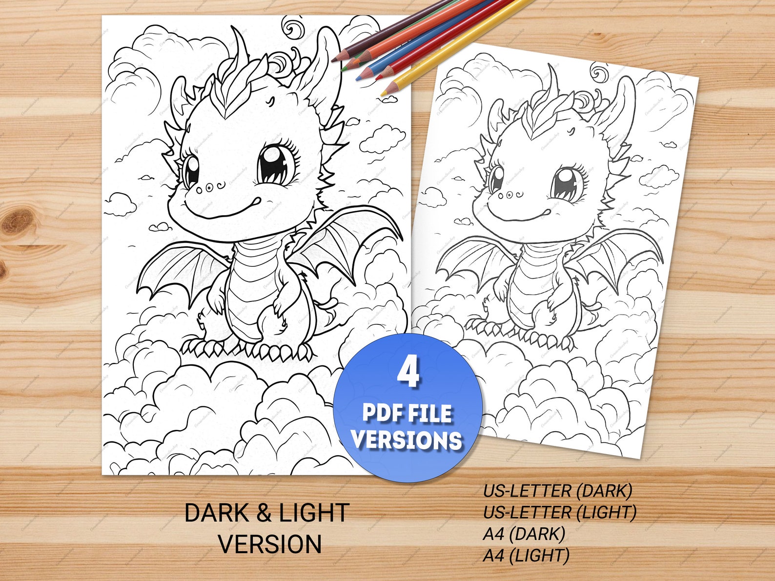 20 Printable Cute Dragon Coloring Pages, Coloring Book, Adults + Kids ...