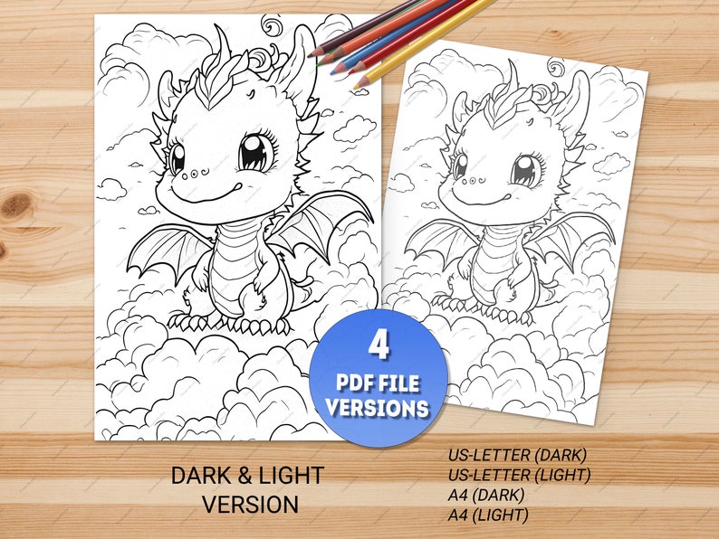 20 Printable Cute Dragon Coloring Pages, Coloring Book, Adults Kids ...