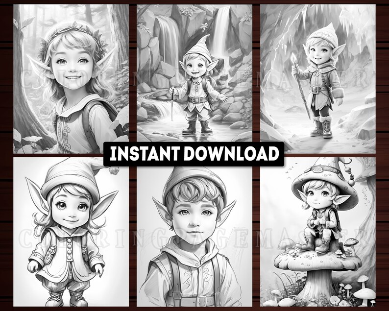 26 Adorable Elf Coloring Pages, Cute Elf Coloring Book, Adults and Kids ...