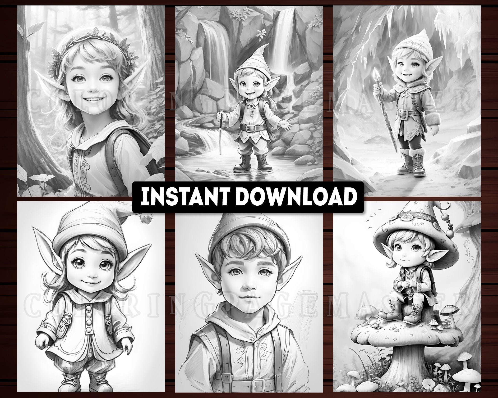 26 Adorable Elf Coloring Pages, Cute Elf Coloring Book, Adults and Kids ...