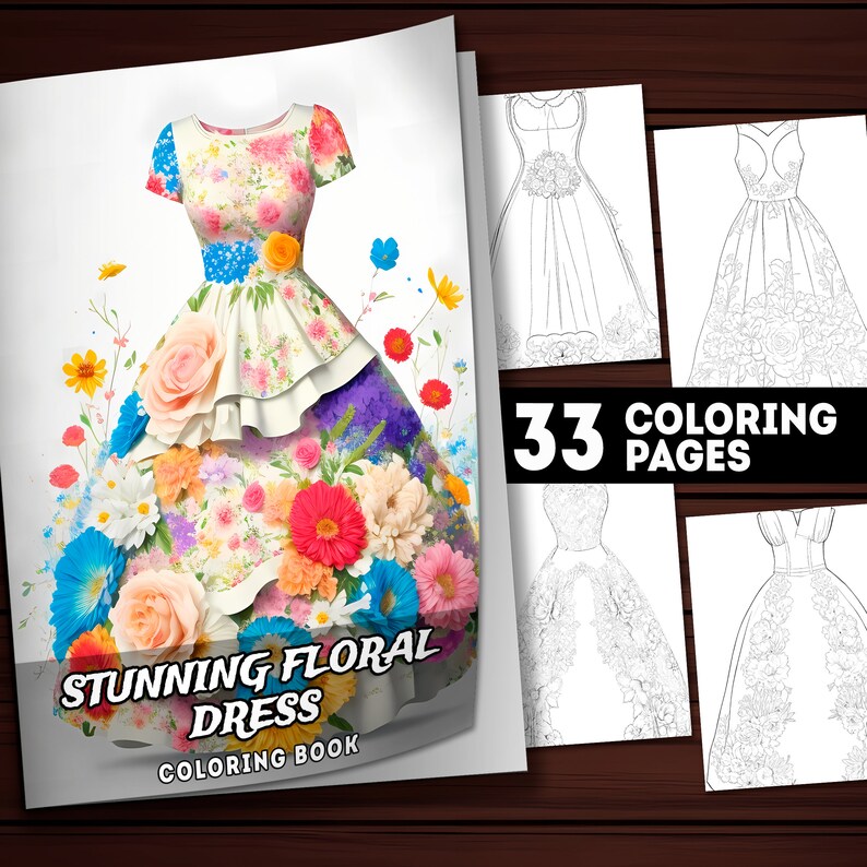 33 Printable Floral Dress Coloring Pages, Coloring Book, Adults + Kids ...