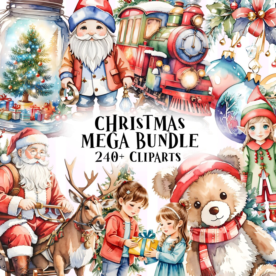 241 Christmas Clipart Mega Bundle, Watercolor Christmas Clipart ...