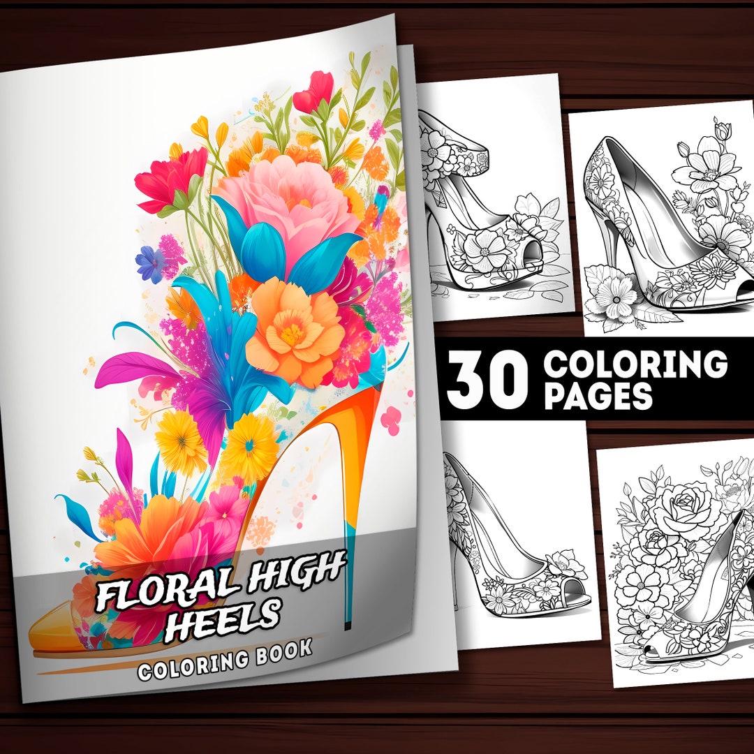 30 Printable Floral High Heels Coloring Pages, Coloring Book, Adults ...