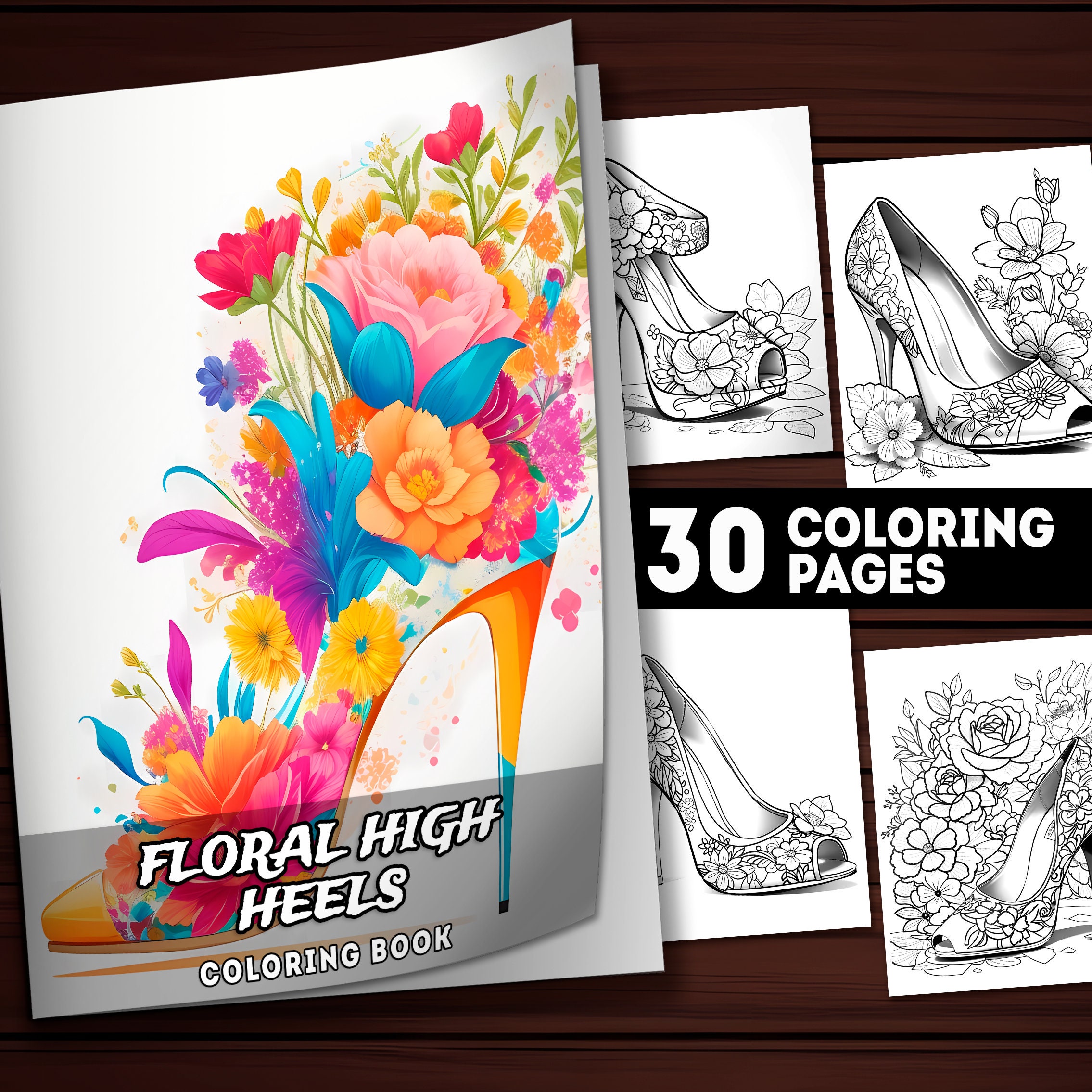 30 Printable Floral High Heels Coloring Pages, Coloring Book, Adults ...