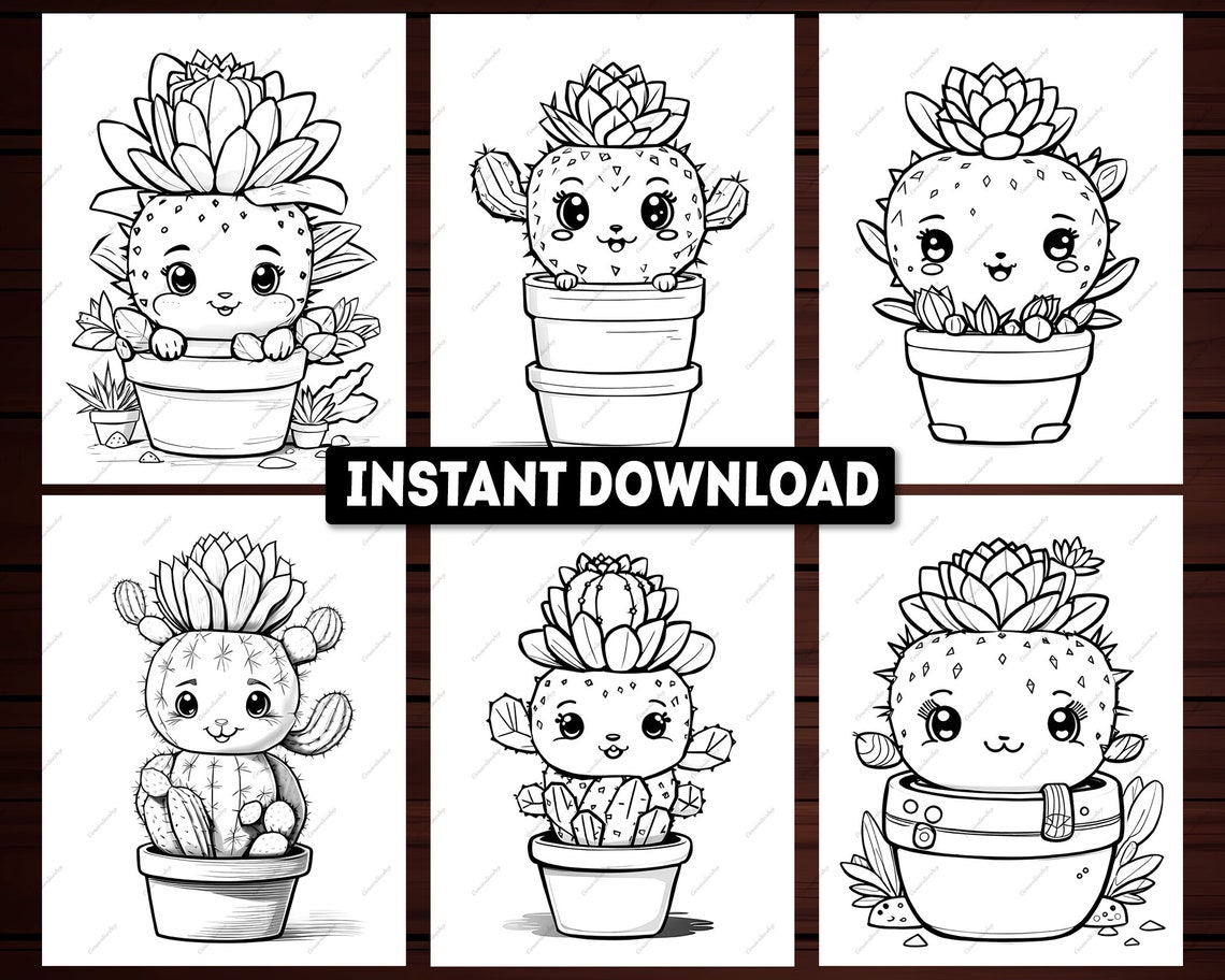 18 Printable Kawaii Cactus Coloring Pages Coloring Book - Etsy